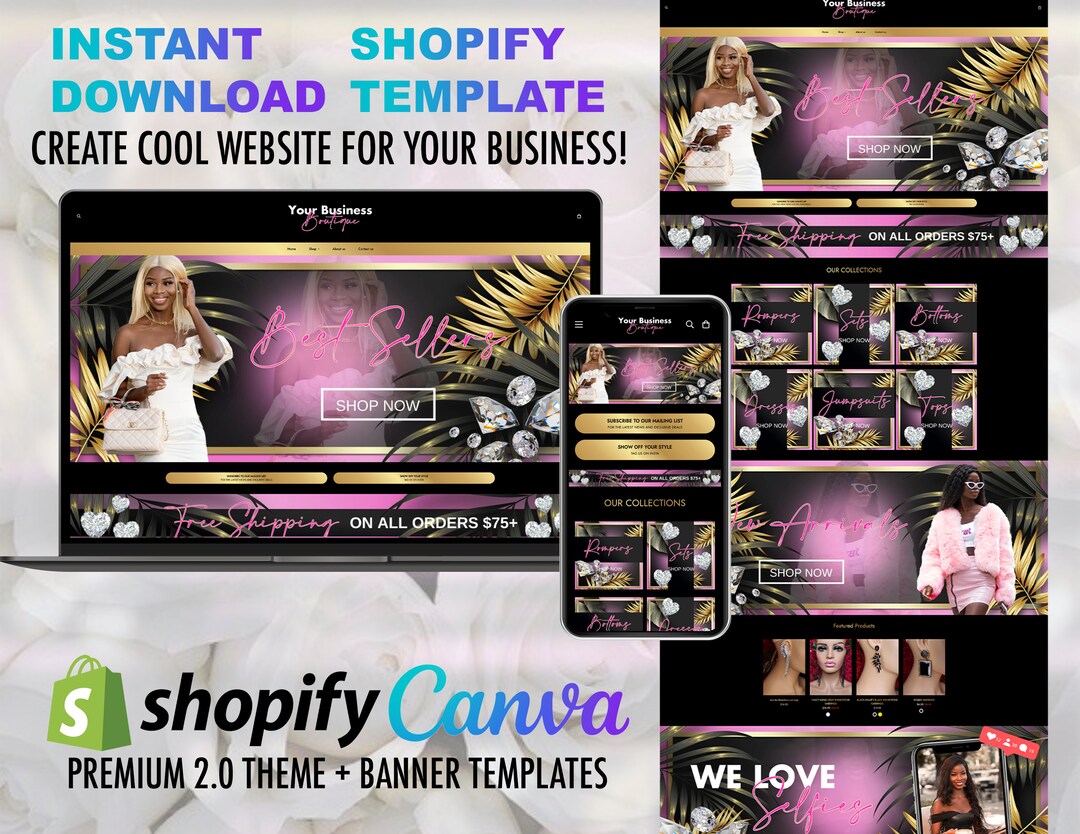 Clothes Website Banner Template, Tropical and Diamonds, Shopify Website ...