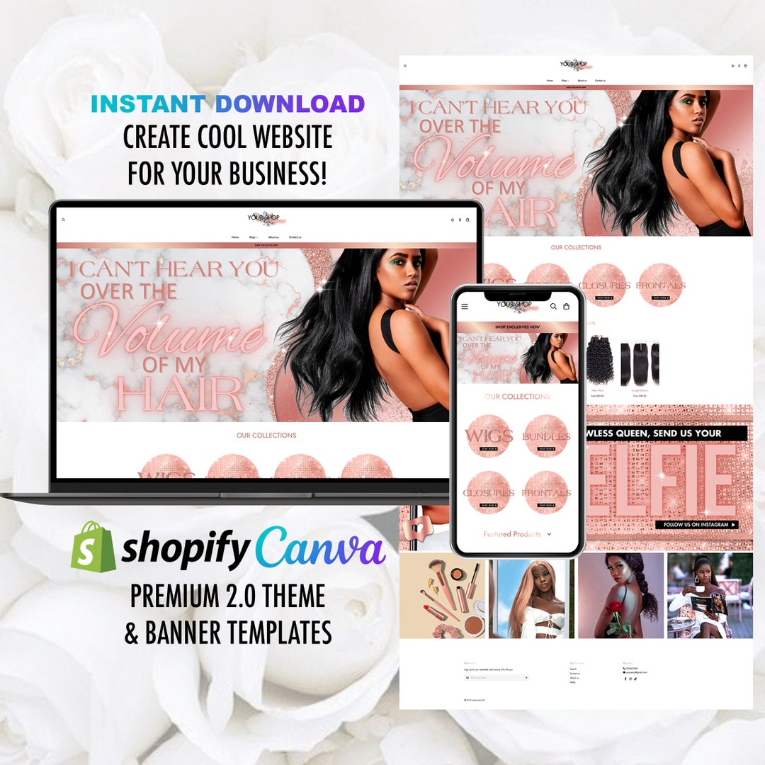 Shopify Website Design, Rose Gold Shopify Theme Website, Premade ...
