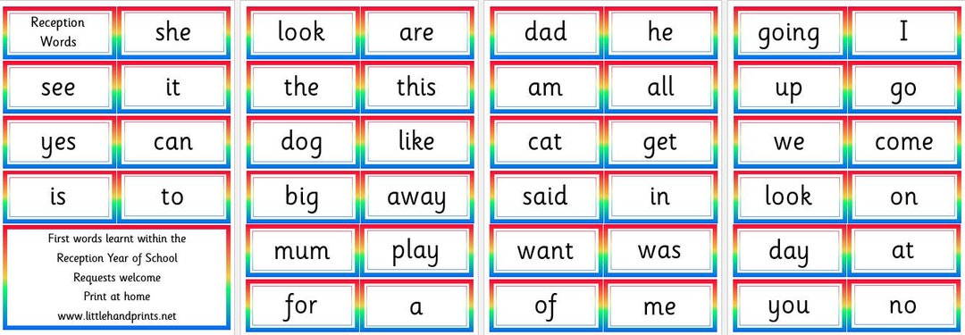 Reception Key Words - Print at Home- School - Reading- Writing ...