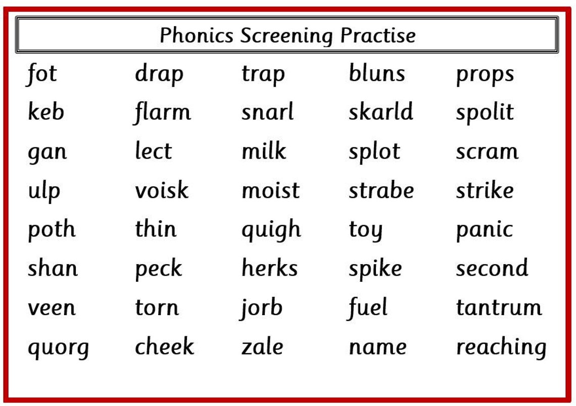 Phonics Screening Practise Sheets- 4 in a Set- Laminated A4- Year 1 ...