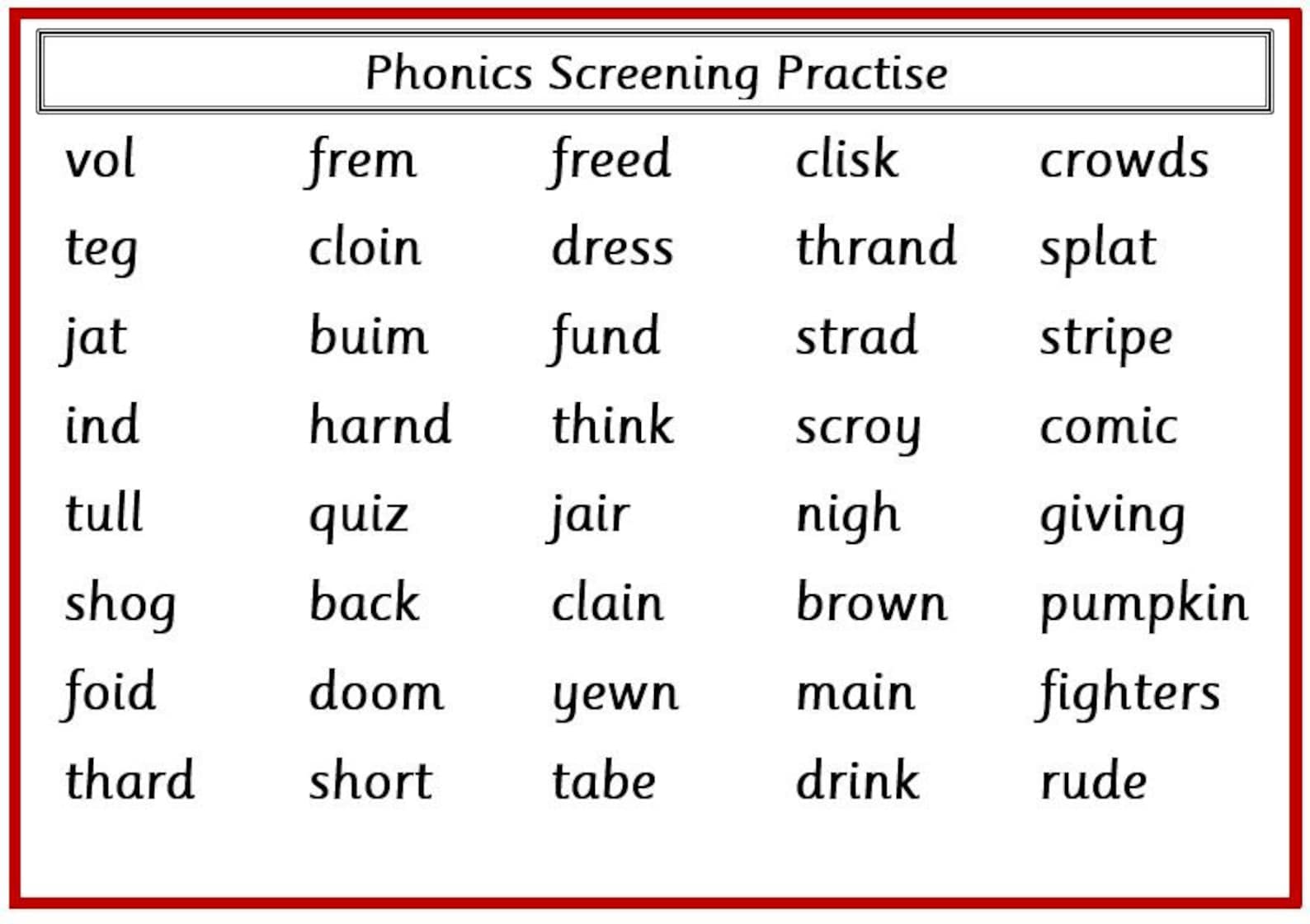 Phonics Screening Practise Sheets- 4 in a Set- Laminated A4- Year 1 ...