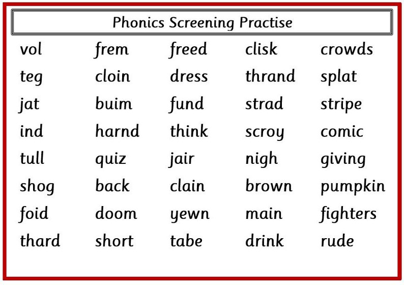 Phonics Screening Practise Sheets- 4 in a Set- Laminated A4- Year 1 ...