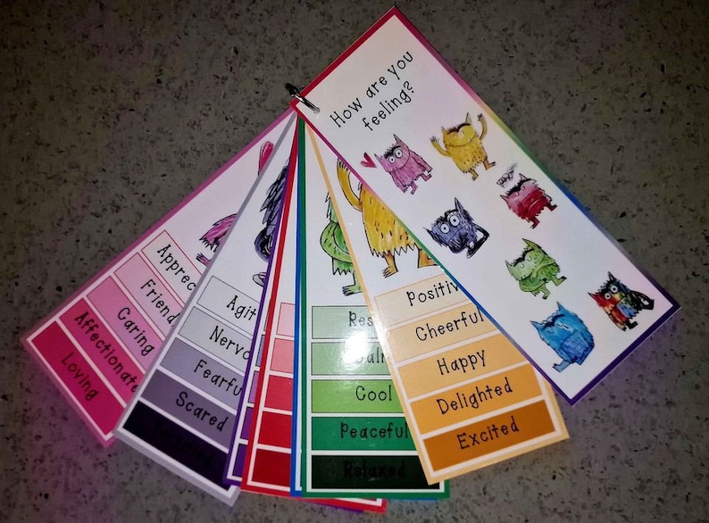 Colour Emotion Monsters- Flash Cards - Laminated - on a Ring - Feelings ...