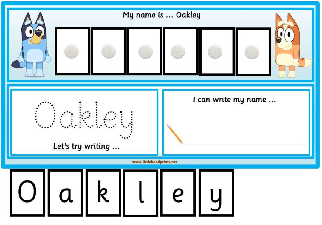 Name Card-bluey- Wipe Clean- Read, Write, Construct, Recognise & Spell ...