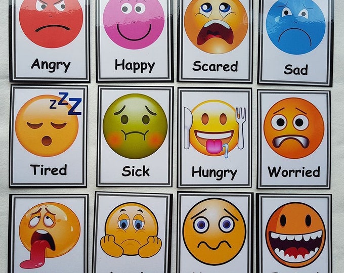 Emotions Flash Cards - Etsy