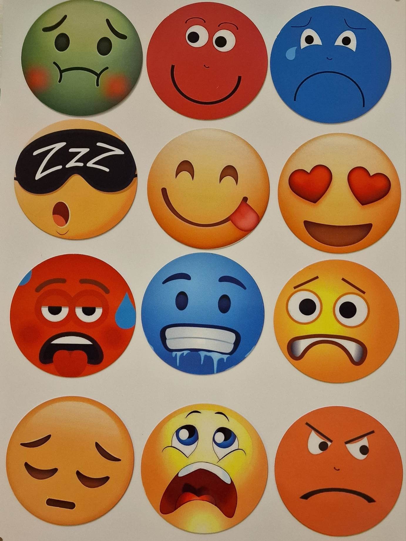 Emotion Faces - Feelings- 12x Individual Metal Round Discs- Long ...