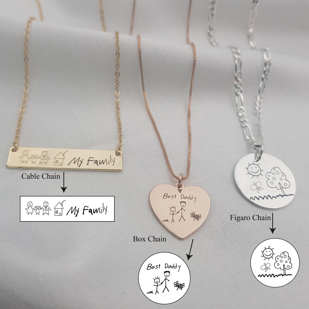 Kids Drawing Necklace • Actual Handwriting Necklace • Your Child's ...