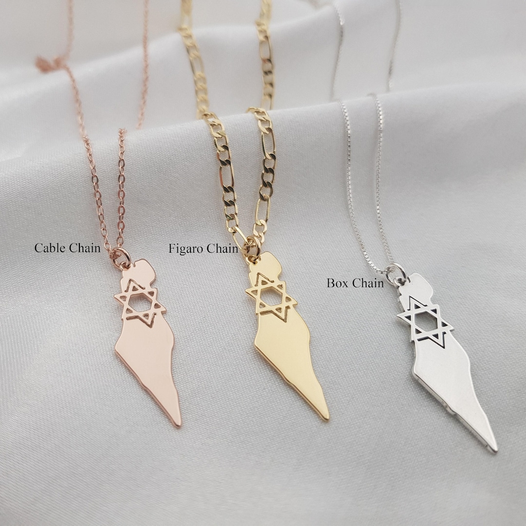 Israel Map Star of David Necklace, Israel Map Magen David Necklace ...