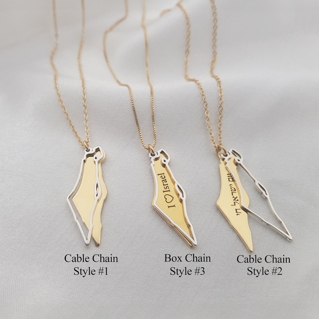 2 Layers Israel Map Necklace, 2 Parts Israel Map Necklace, Stand With ...