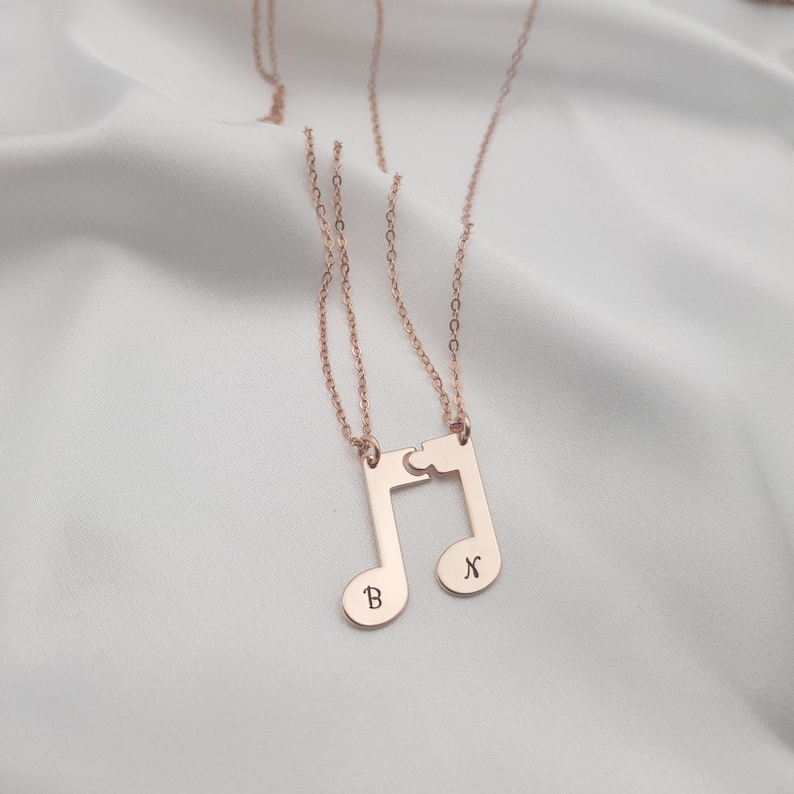 Music Notes Necklaces Set With Initial, Engraved Matching Necklaces ...