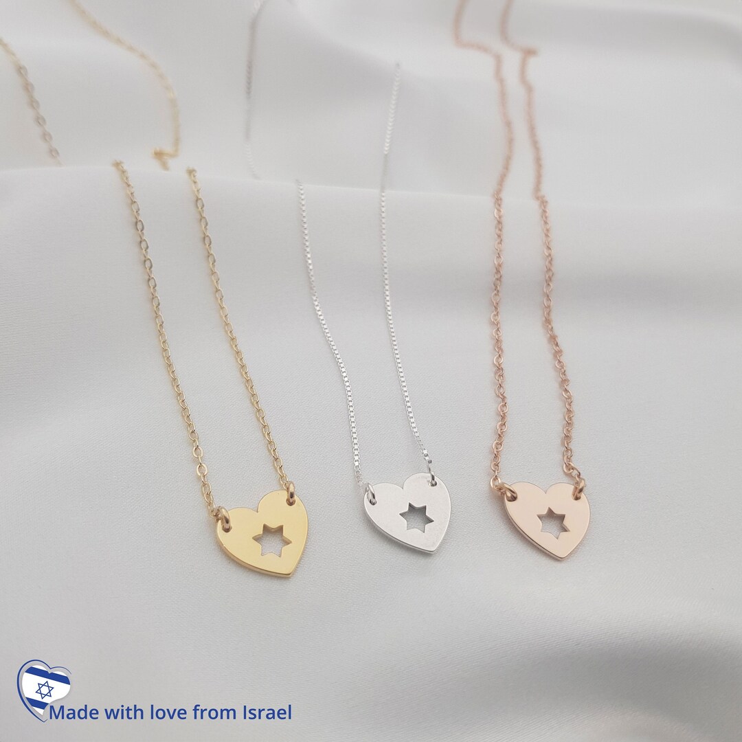 Dainty Star of David Necklace, Tiny Star of David Necklace, Star of David Heart Necklace ...