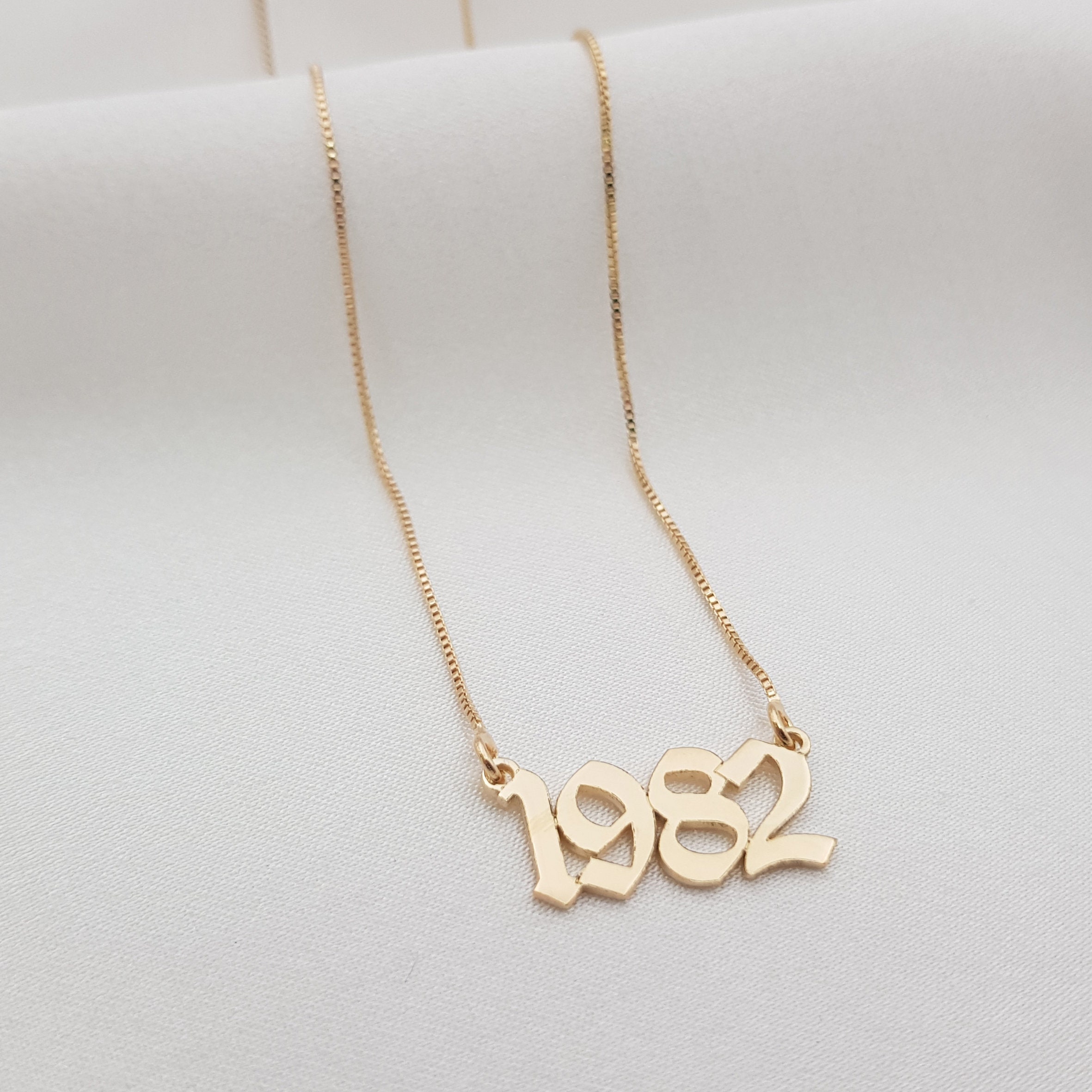 Old English Number Necklace Birth Year Necklace | Etsy