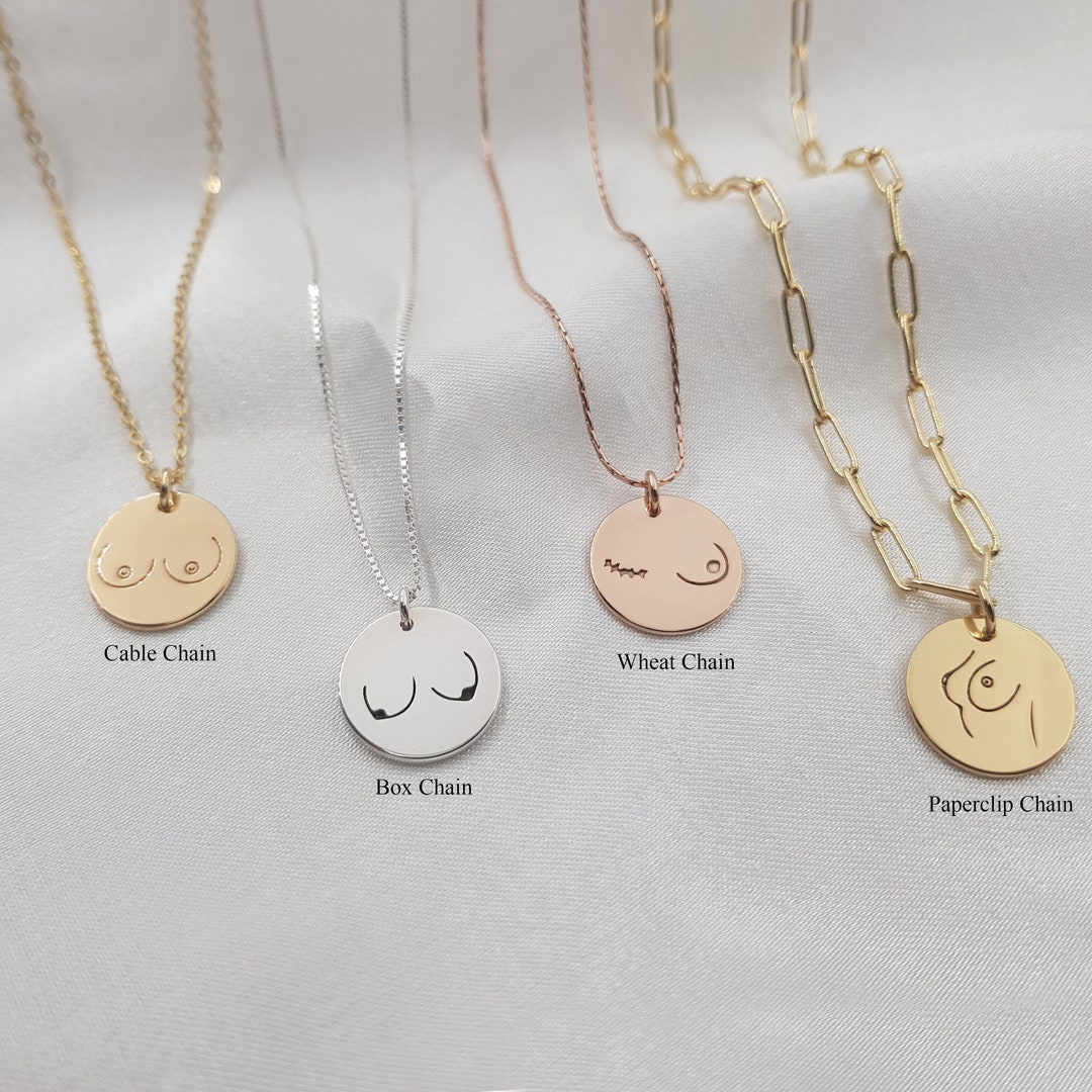 Engraved Breast Cancer Awareness Necklace Boob Pendant Necklace ...