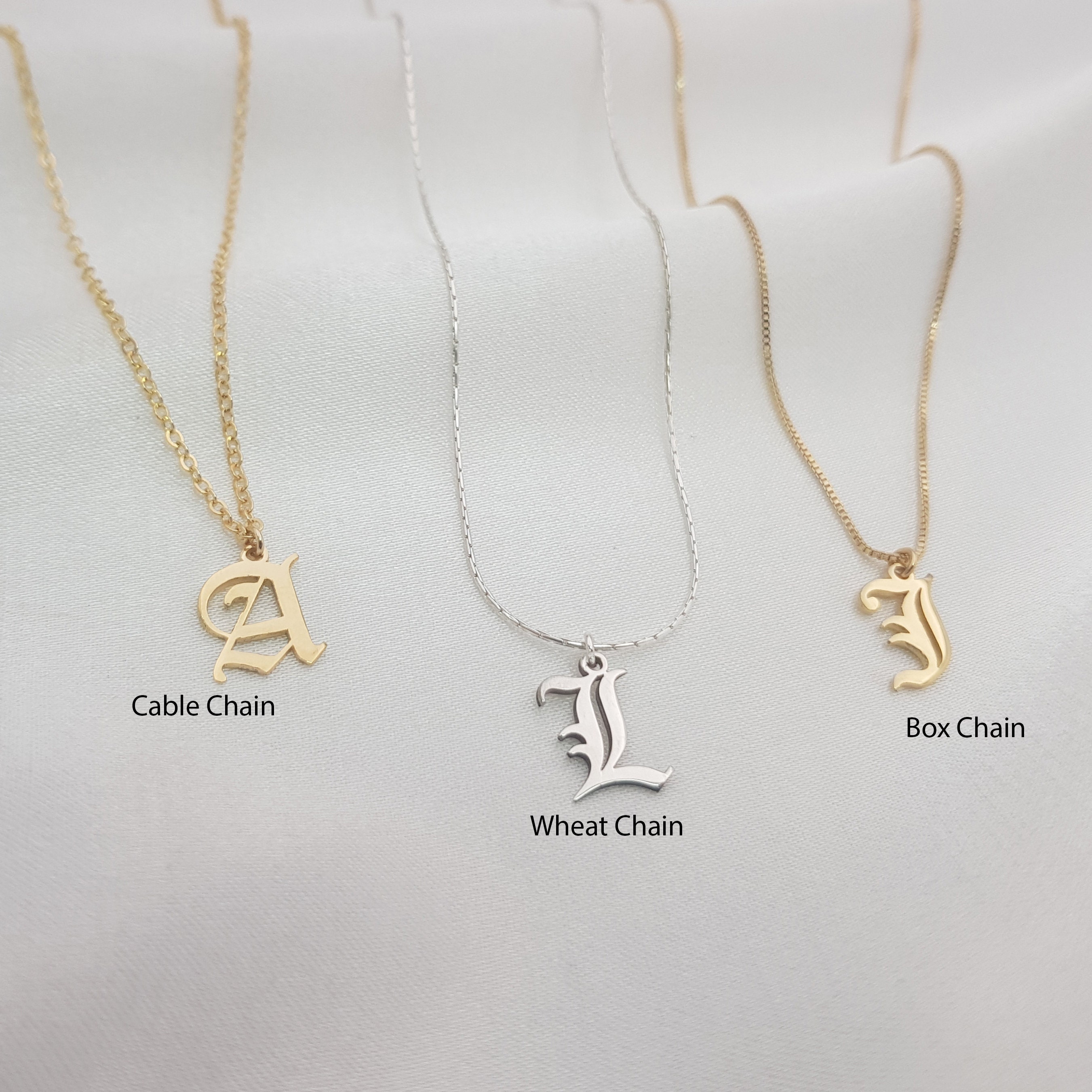 Old English Initial Necklace Gothic Initial Necklace Old | Etsy