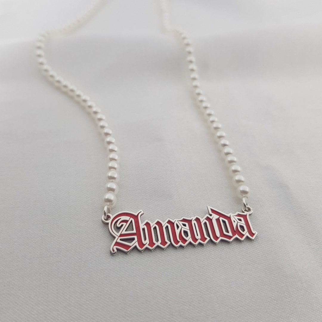 Colorful Old English Font Name Necklace Gothic Style Name Pendant With