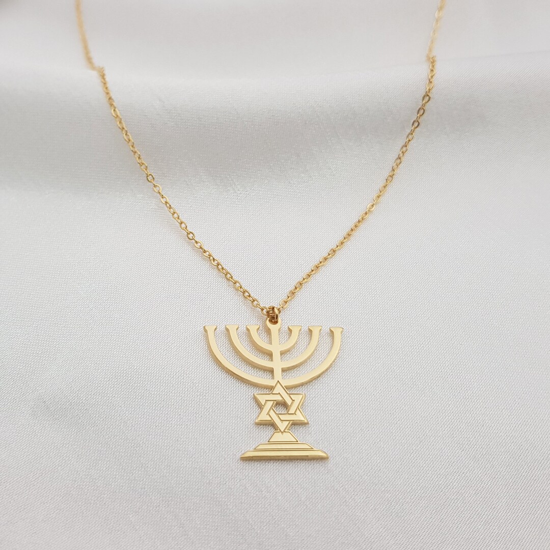 Menorah With Star of David Necklace • Jewish Jewelry • Menora Pendant ...