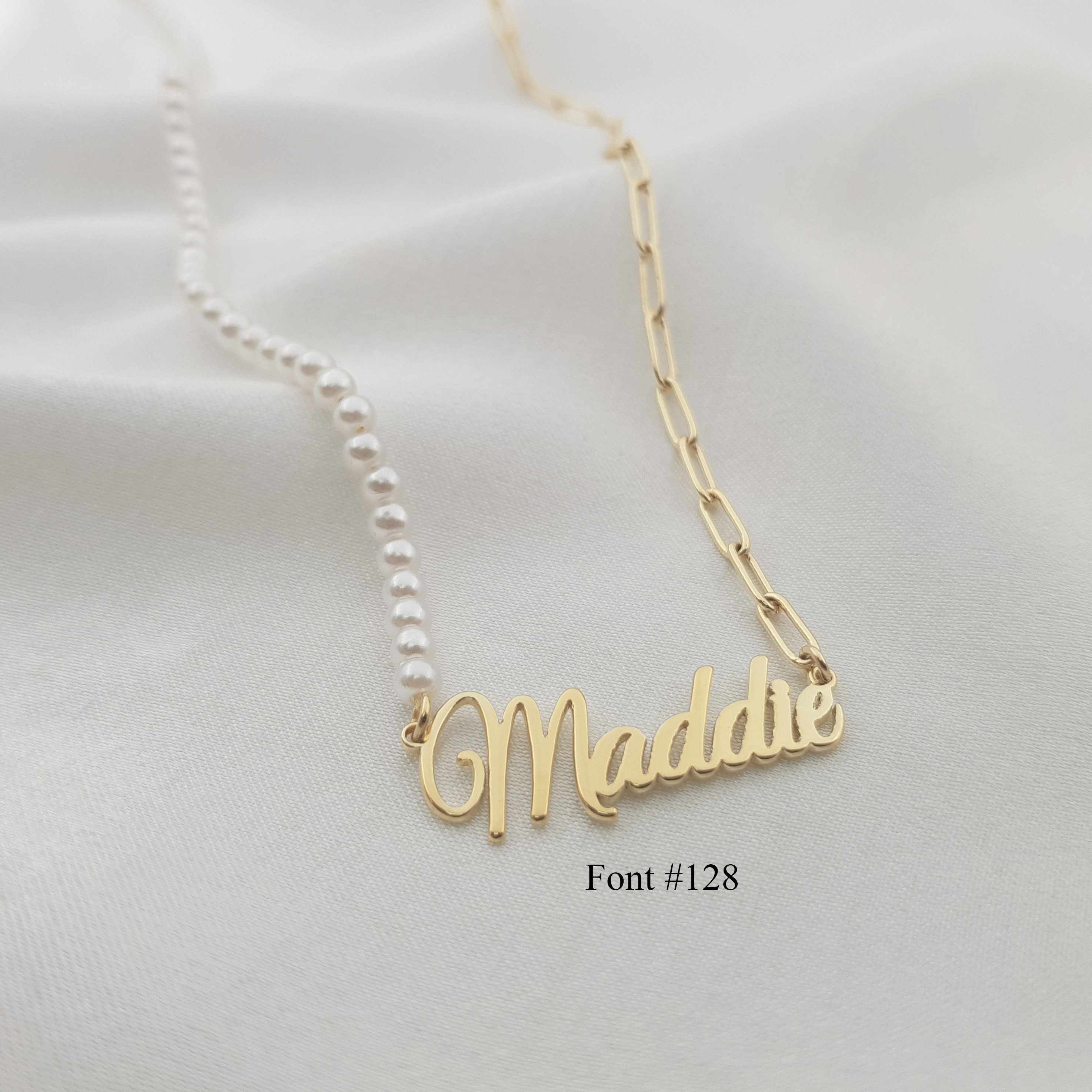 Custom Nameplate Necklace Pearls Necklace with Your Name Half Pearl Half Paperclip Name Necklace Name Necklace for Women Gift for Her