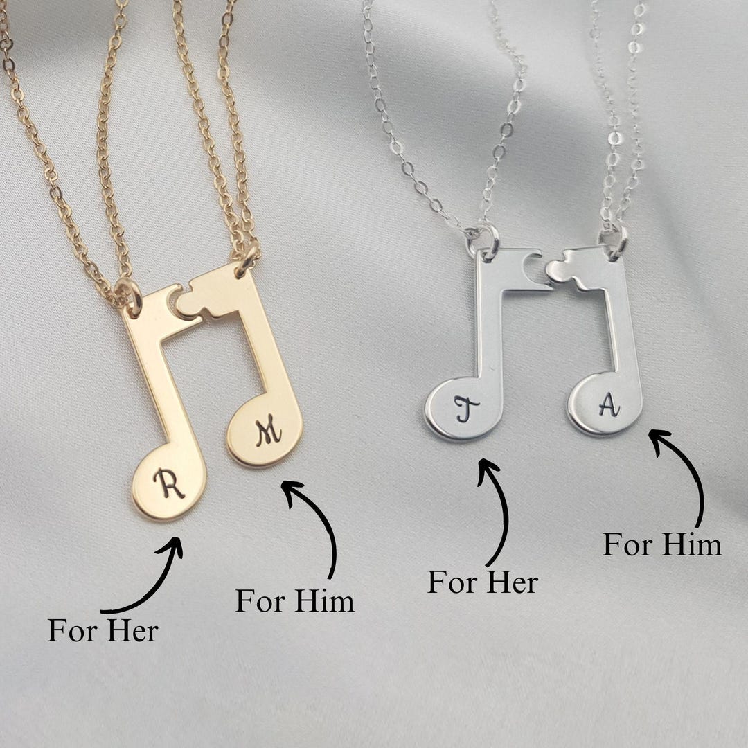 Music Notes Necklaces Set With Initial, Engraved Matching Necklaces ...