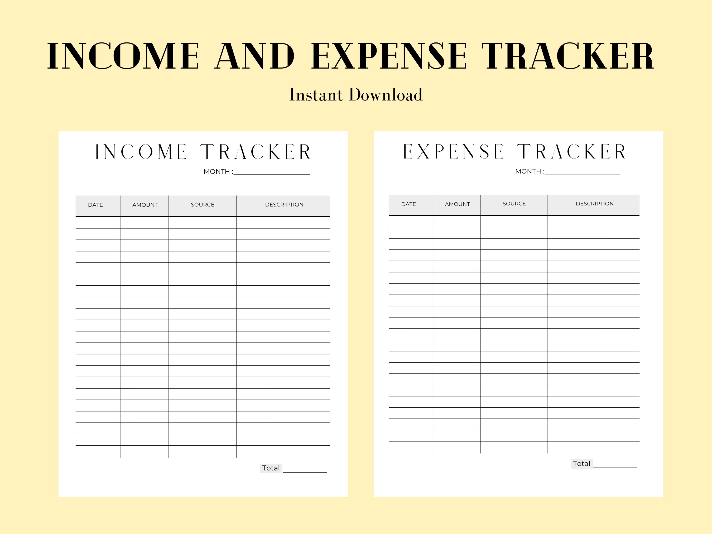 Basic Income And Expense Template Instant Download Etsy de