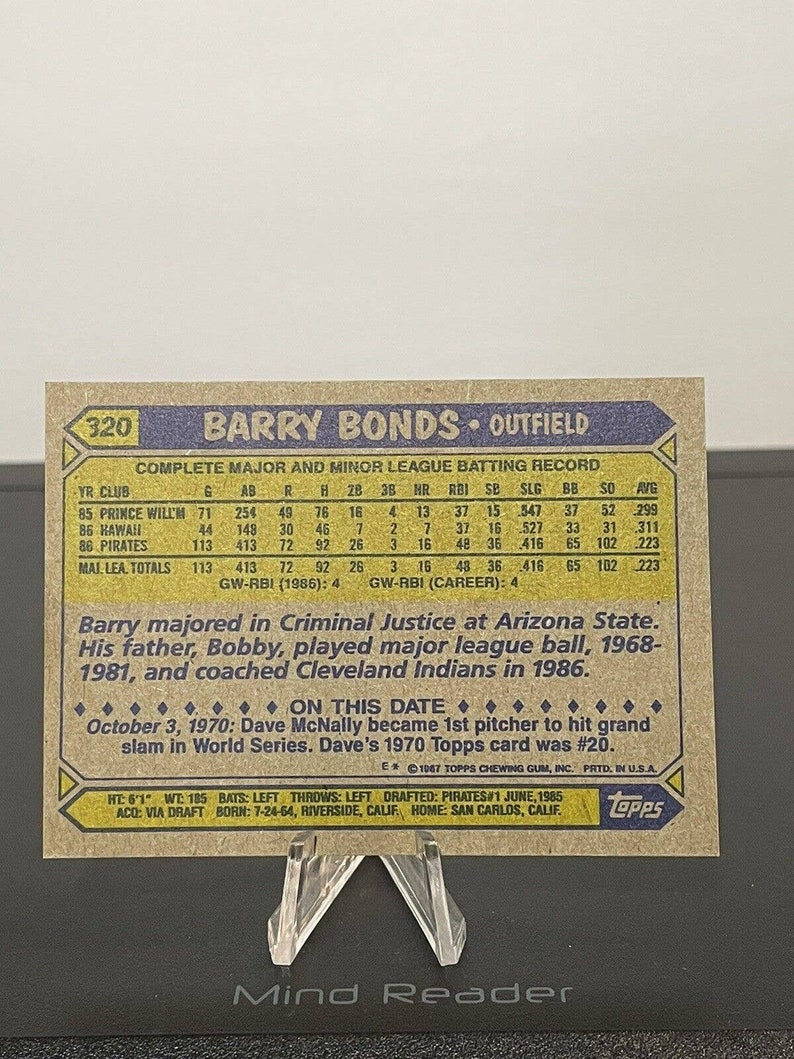 1987 Topps Barry Bonds #320 Error Card Rc Pittsburgh Pirate Rare - Etsy