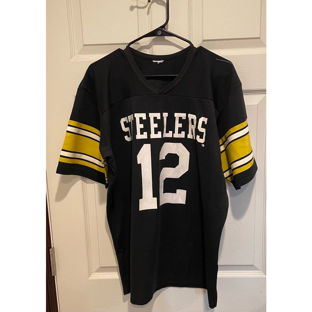 Pittsburgh Steelers #12 Terry Bradshaw Adult Jersey Shirt Black Gold ...