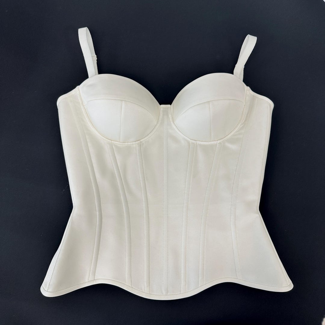 Ivory/white Satin Overbust Body Shaping Corset With Cups Corset Top for ...