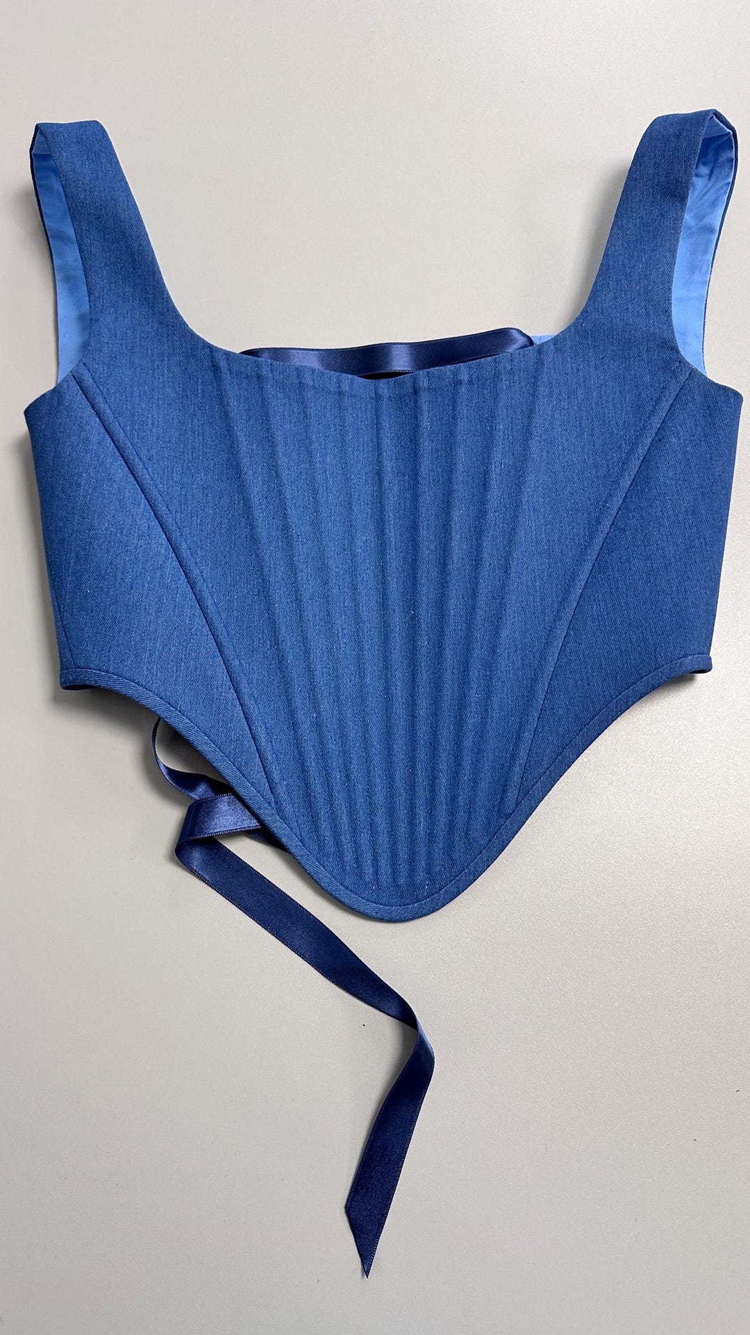Denim Overbust Conical Corset Top: 18th Century Style Boned Bustier - Etsy