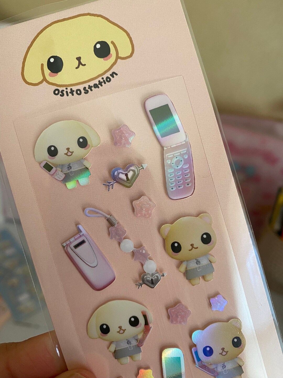 Pink Cellphone Y2k With Bear and Bunny 3D Deco Sticker Sheet, Polco ...