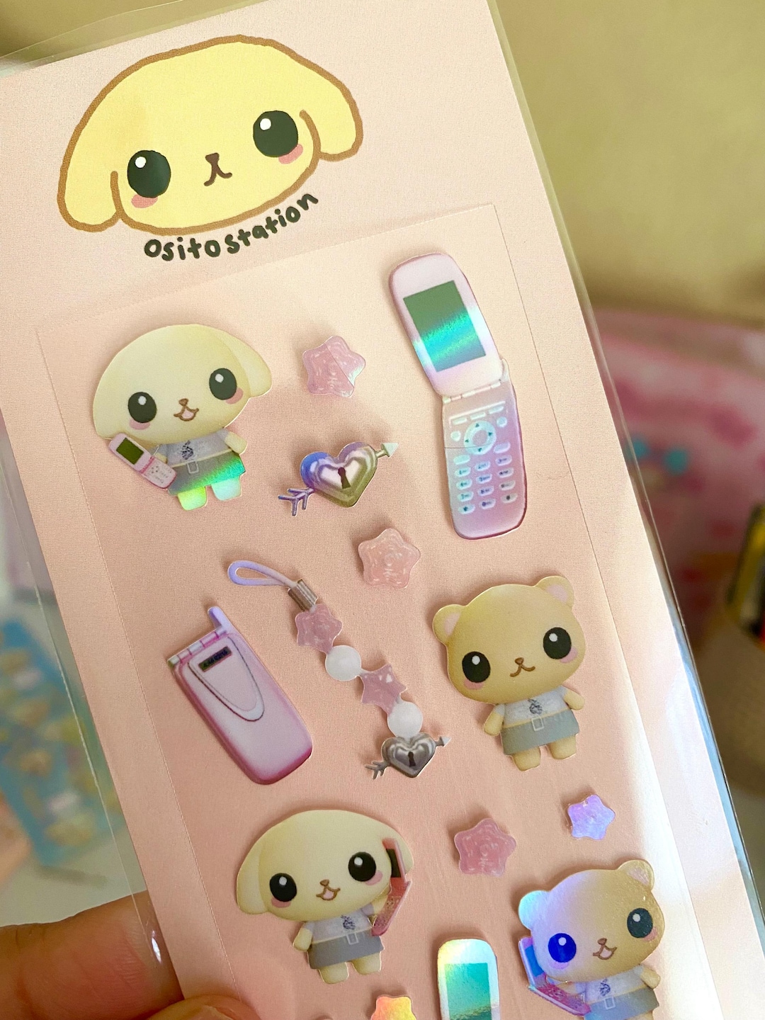 Pink Cellphone Y2k With Bear and Bunny 3D Deco Sticker Sheet, Polco ...