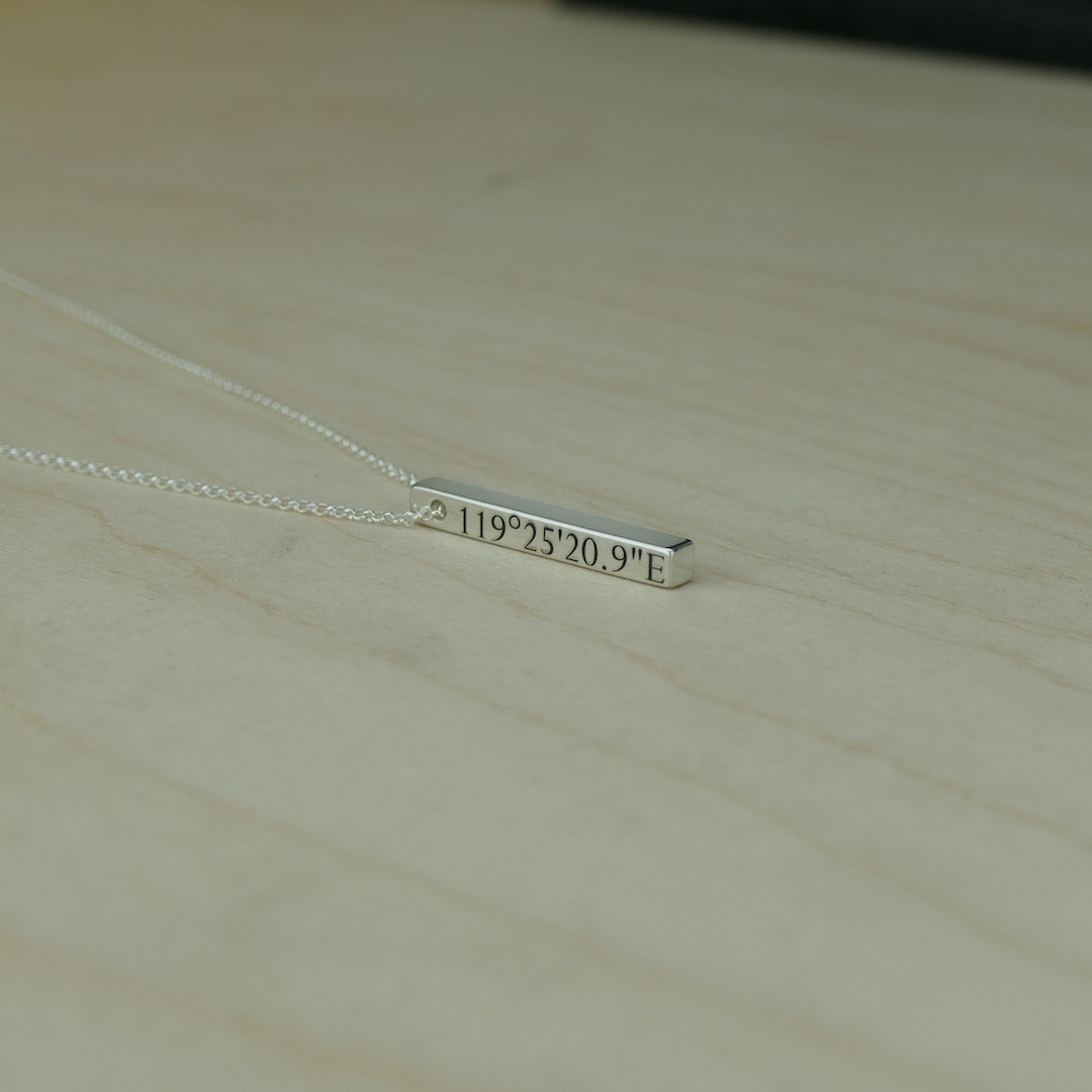 Personalised Engraved Silver Coordinate Necklace / Custom Coordinate 3D ...