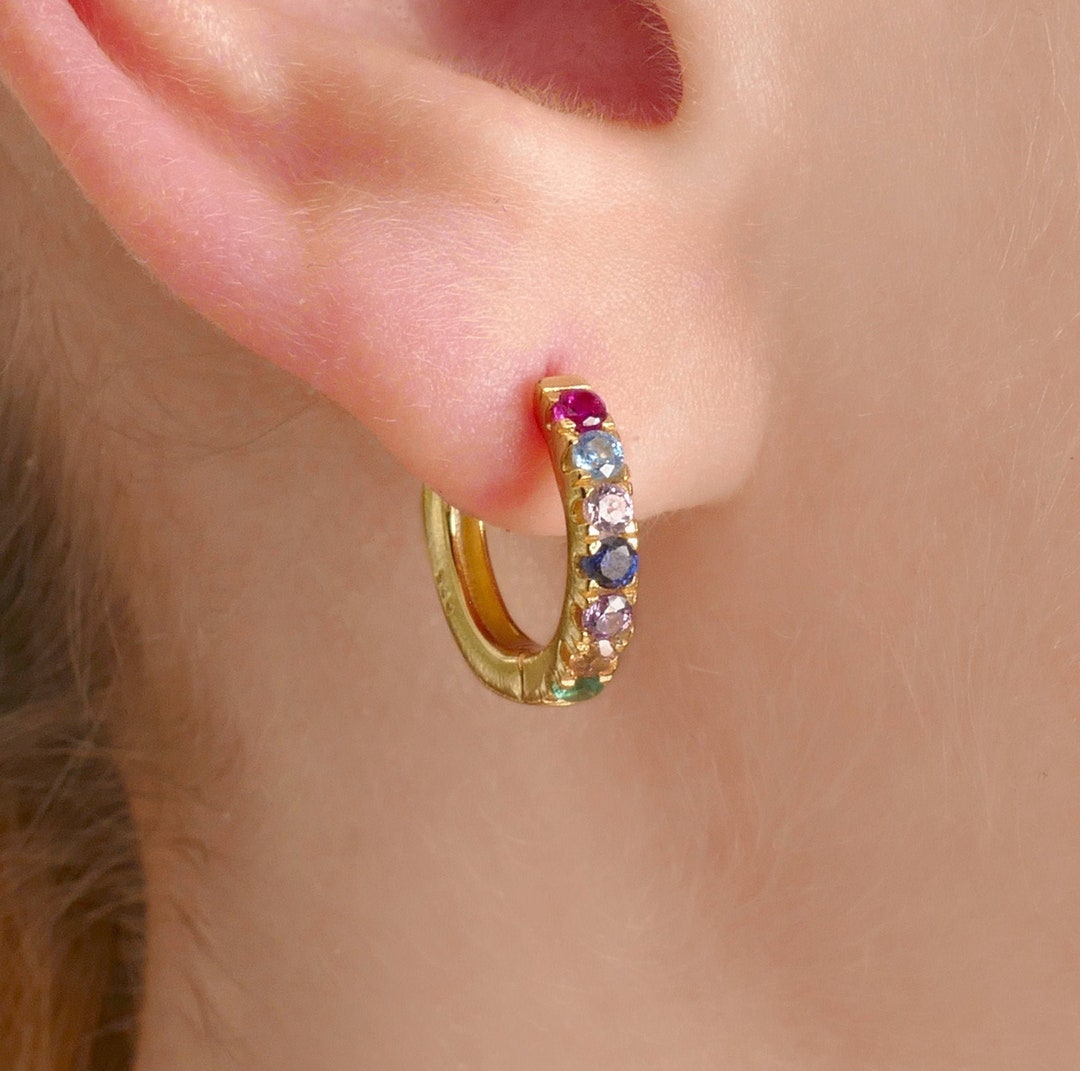 Rainbow Sterling Silver Huggies / Rainbow Gold Hoop Huggies UK ...