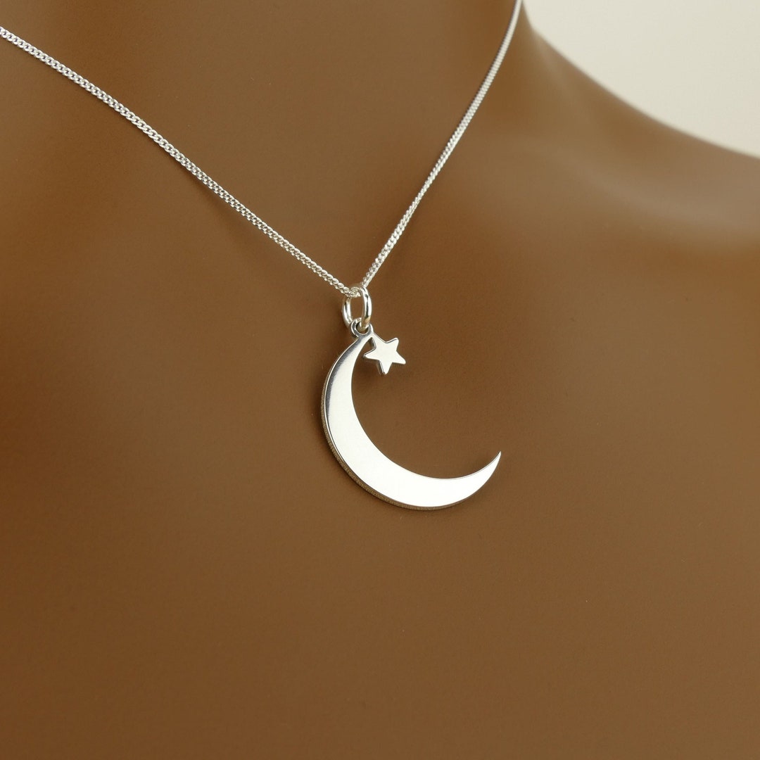 High Quality Sterling Silver Crescent Moon and Star Necklace • Gift ...