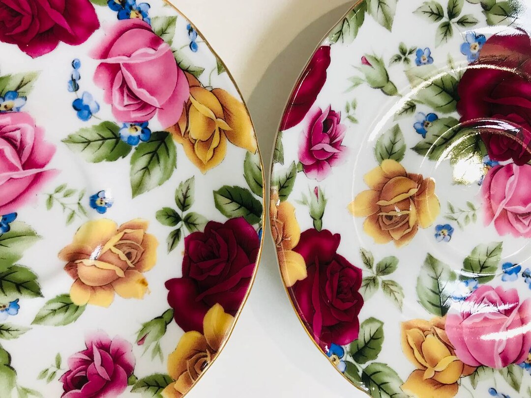 Vintage Ceramic Plate Set, Elegant Roses Pattern, Set of 2 Plates ...