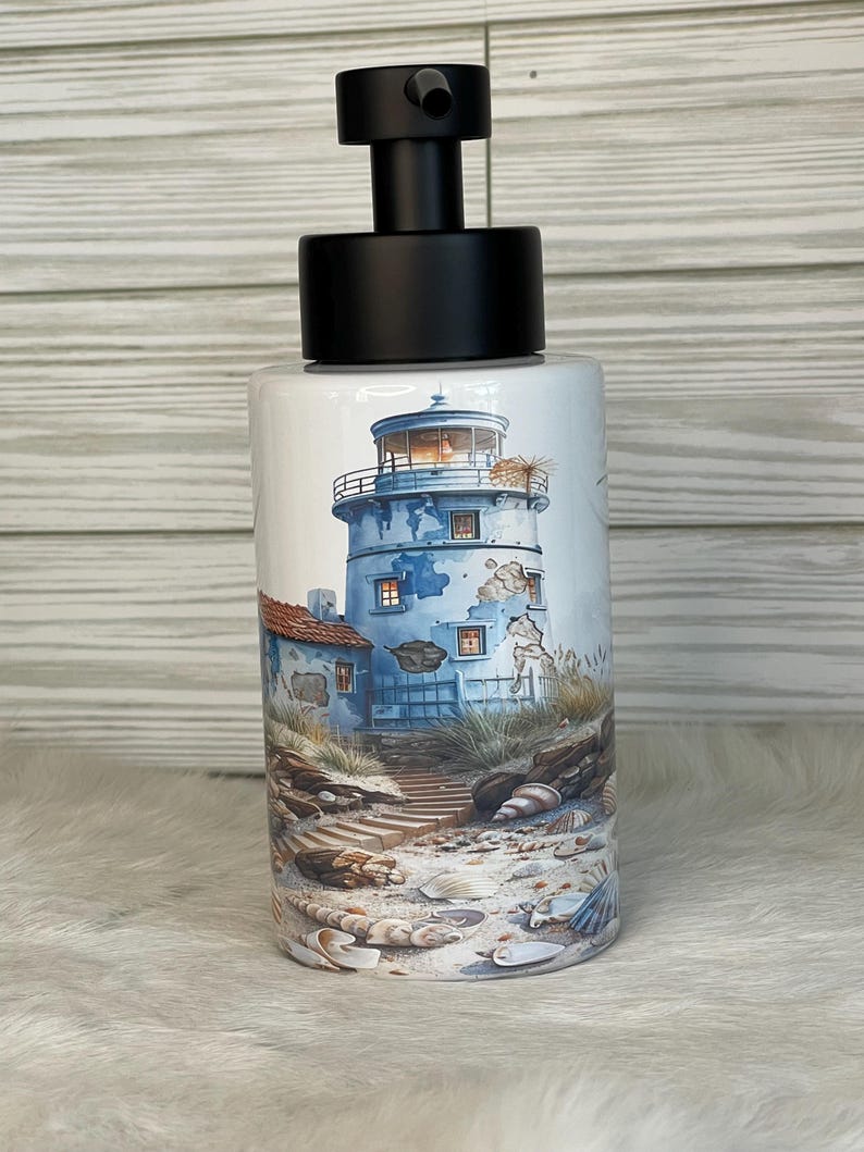 Refillable Soap Bottle, Lighthouse Beach Home Decor, Bathroom Accessory ...