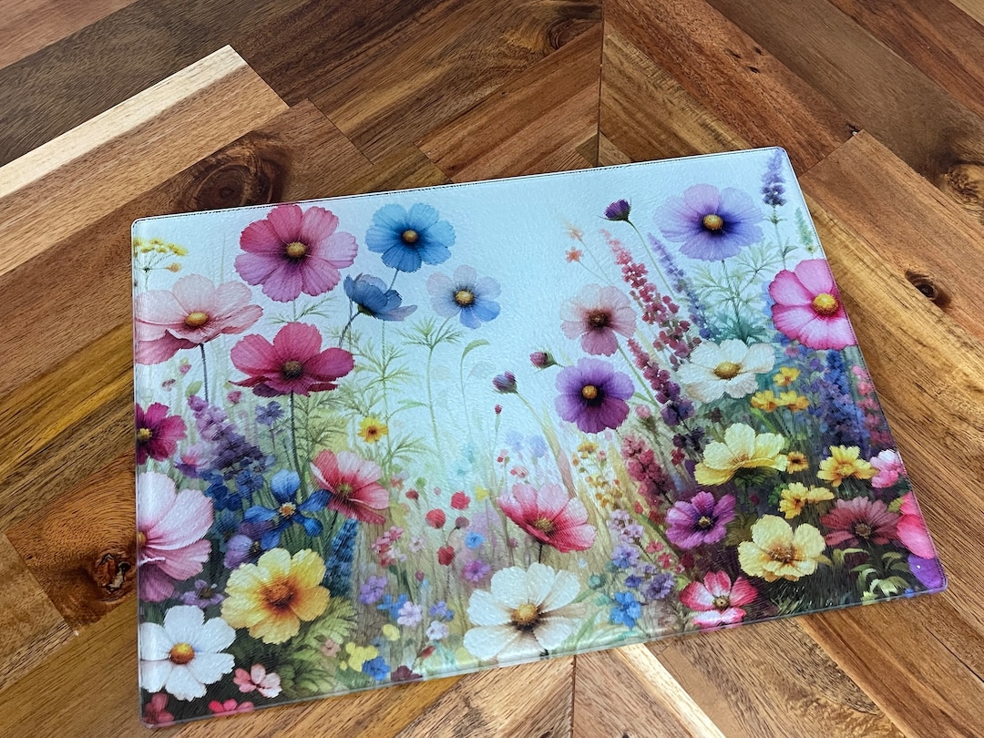 Floral Glass Cutting Board, Countertop Kitchen Charcuterie Board ...