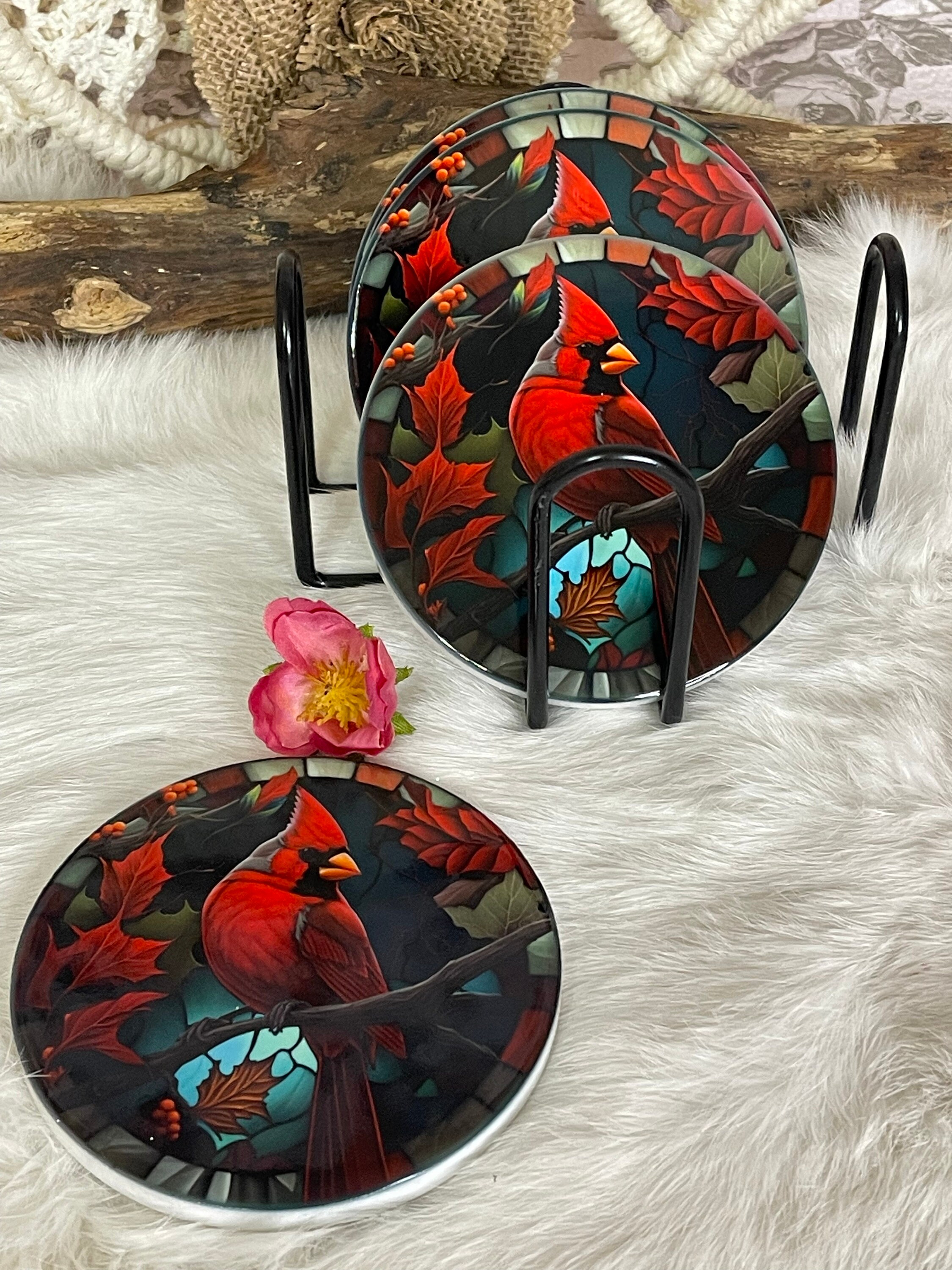 Red Bird Ceramic Coaster Set, Nature Inspired Coffee Table Decor - Etsy