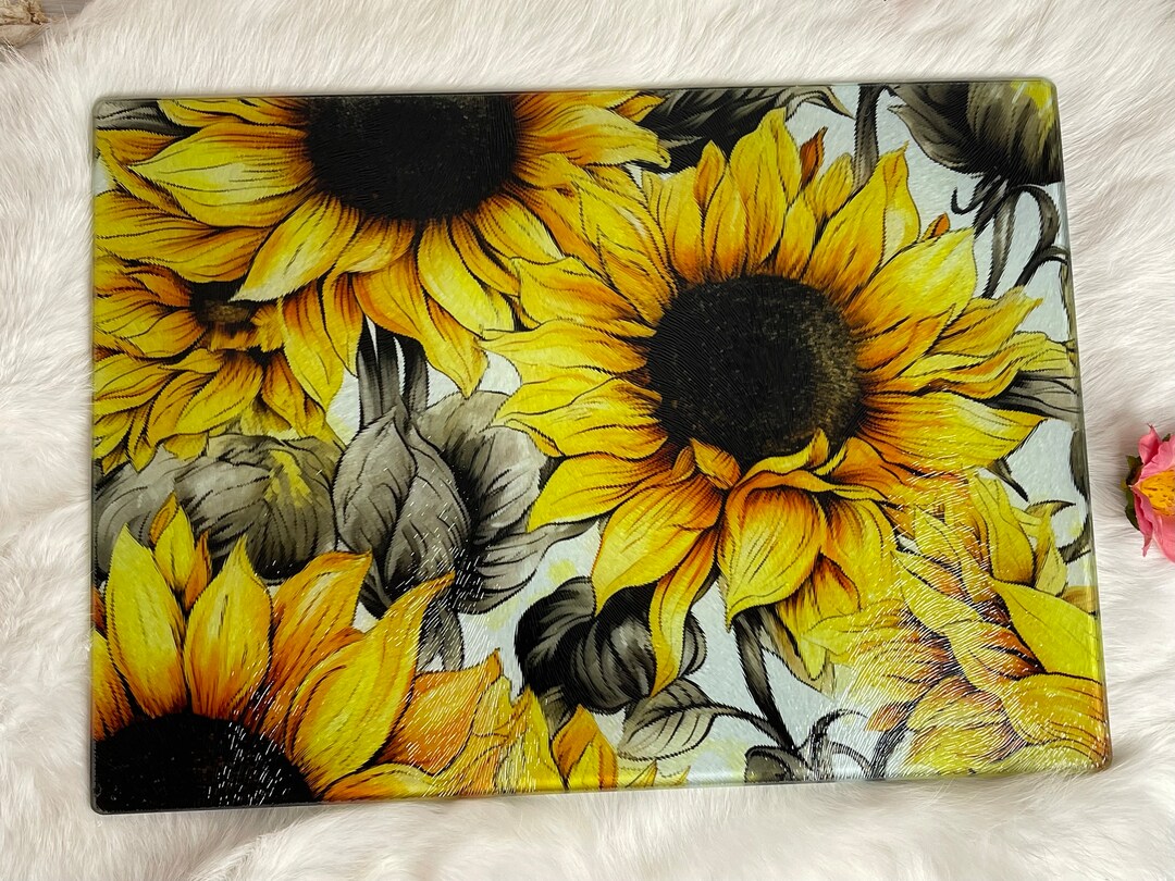 Sunflower Glass Cutting Board, Countertop Kitchen Charcuterie Board ...