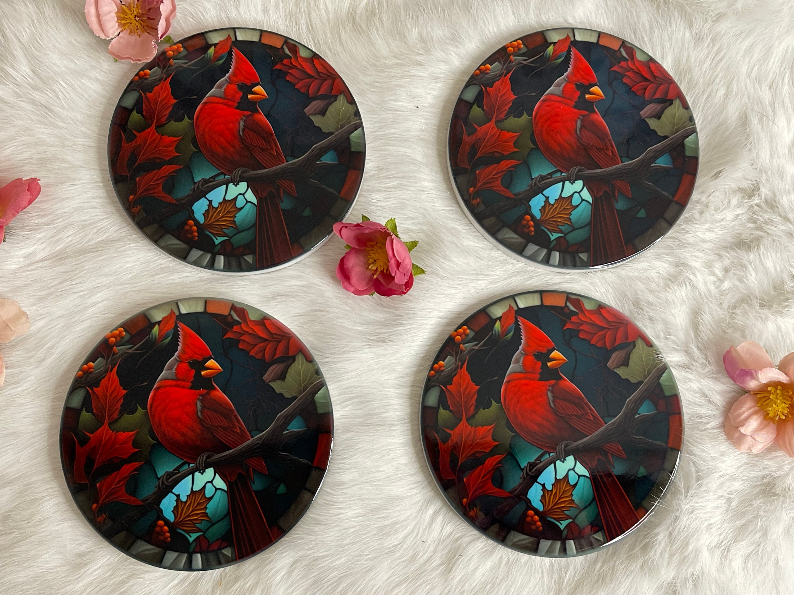 Red Bird Ceramic Coaster Set, Nature Inspired Coffee Table Decor - Etsy