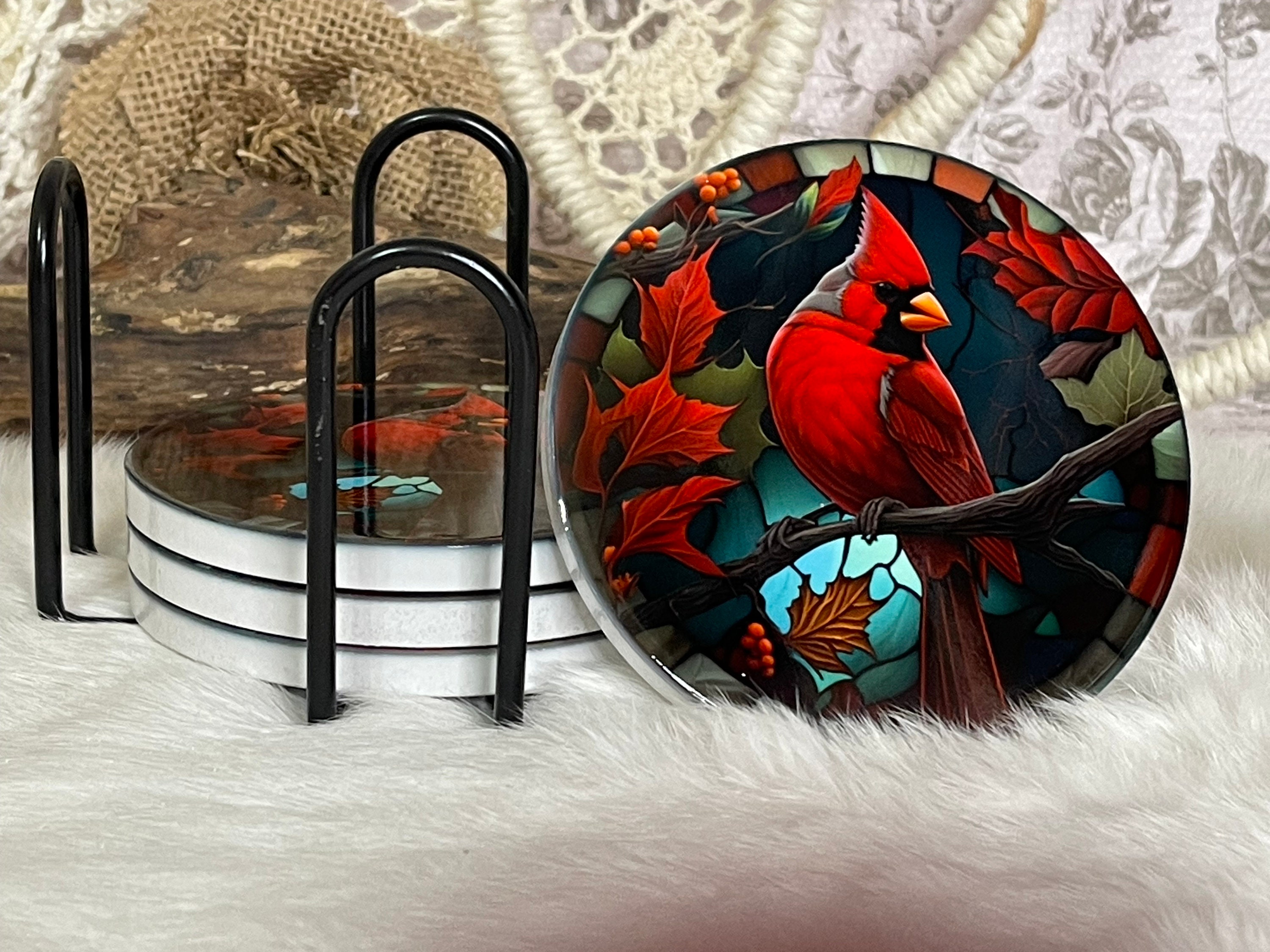 Red Bird Ceramic Coaster Set, Nature Inspired Coffee Table Decor - Etsy