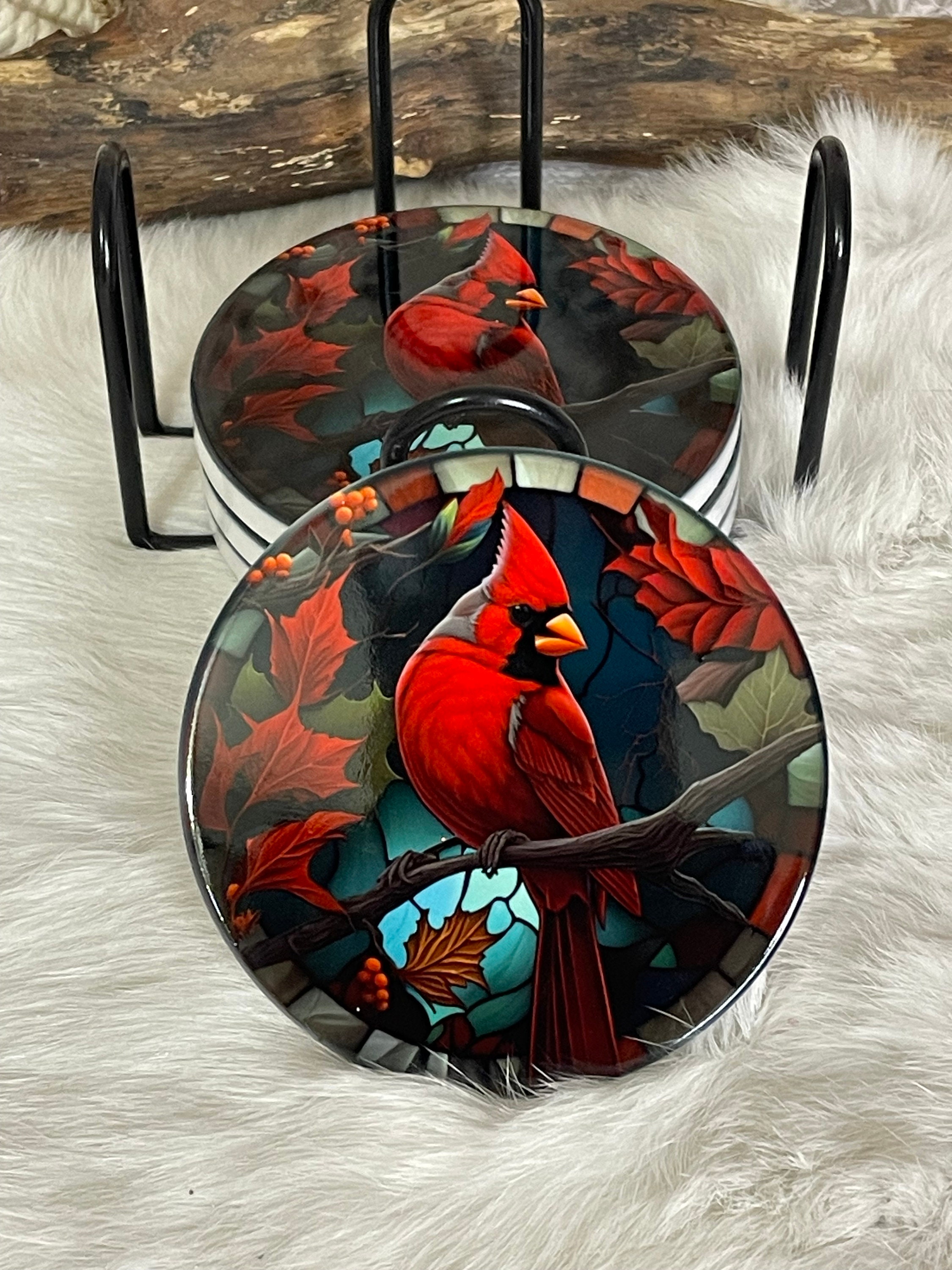 Red Bird Ceramic Coaster Set, Nature Inspired Coffee Table Decor - Etsy
