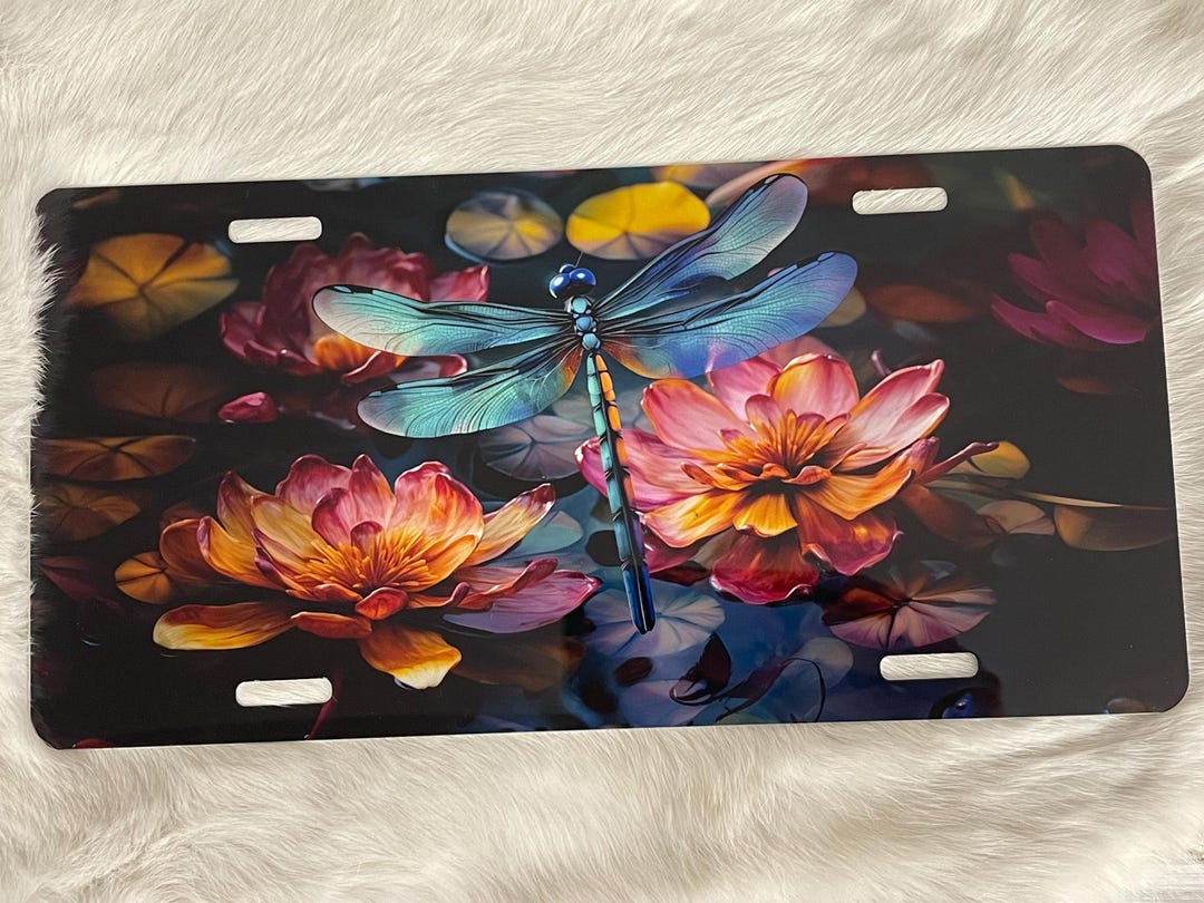Dragonfly License Plate, Water Lily Car Tag, Metal Wall Art - Etsy