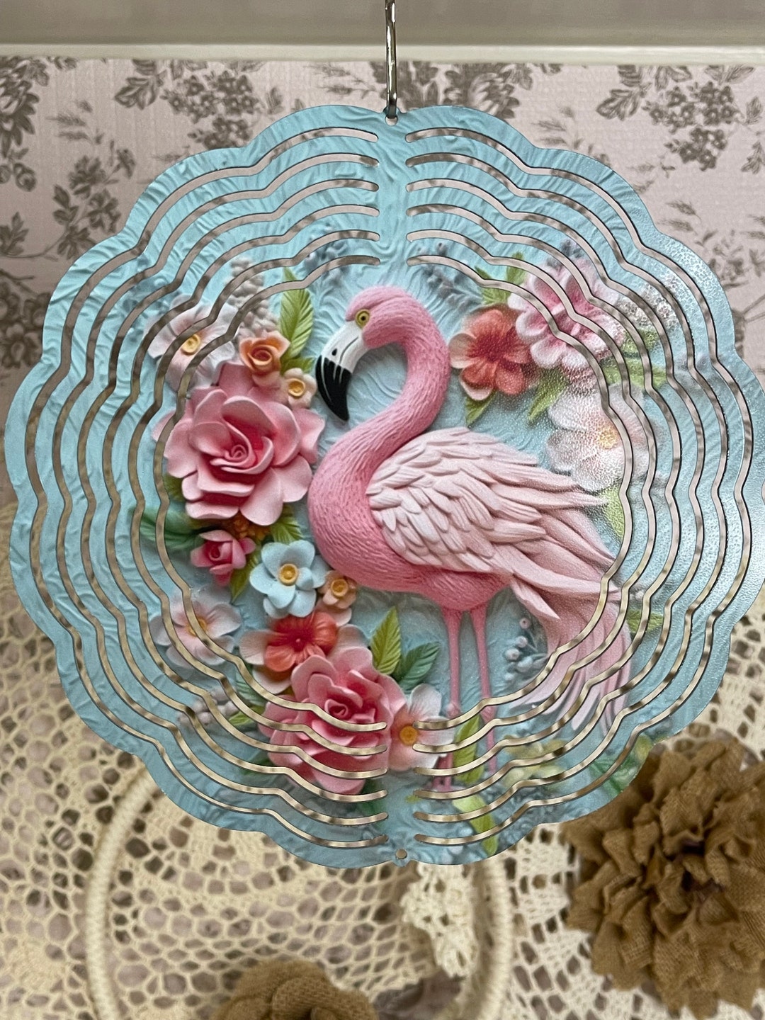 Flamingo Floral Wind Spinner: Metal Garden Art Decor - Etsy
