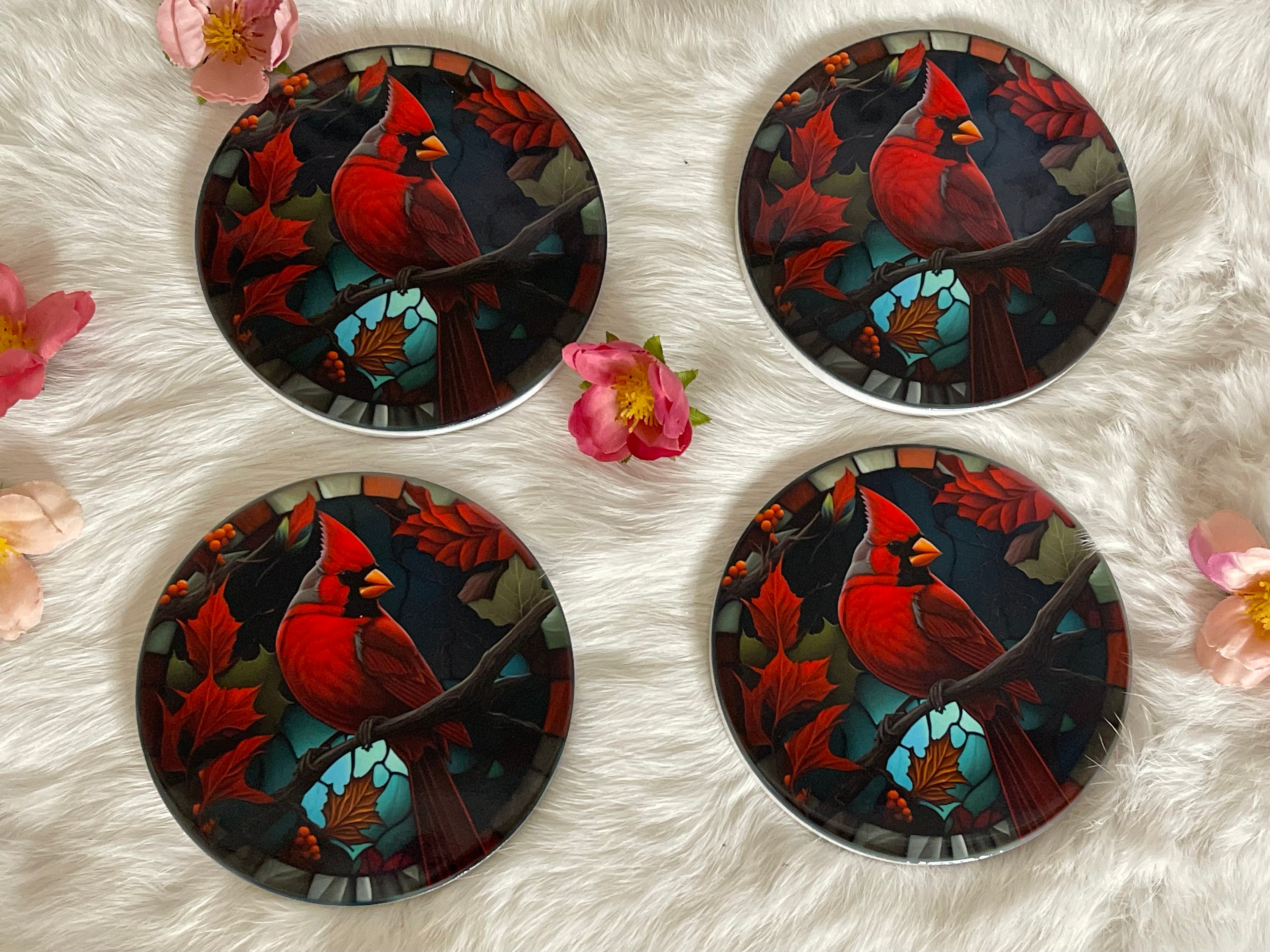 Red Bird Ceramic Coaster Set, Nature Inspired Coffee Table Decor - Etsy
