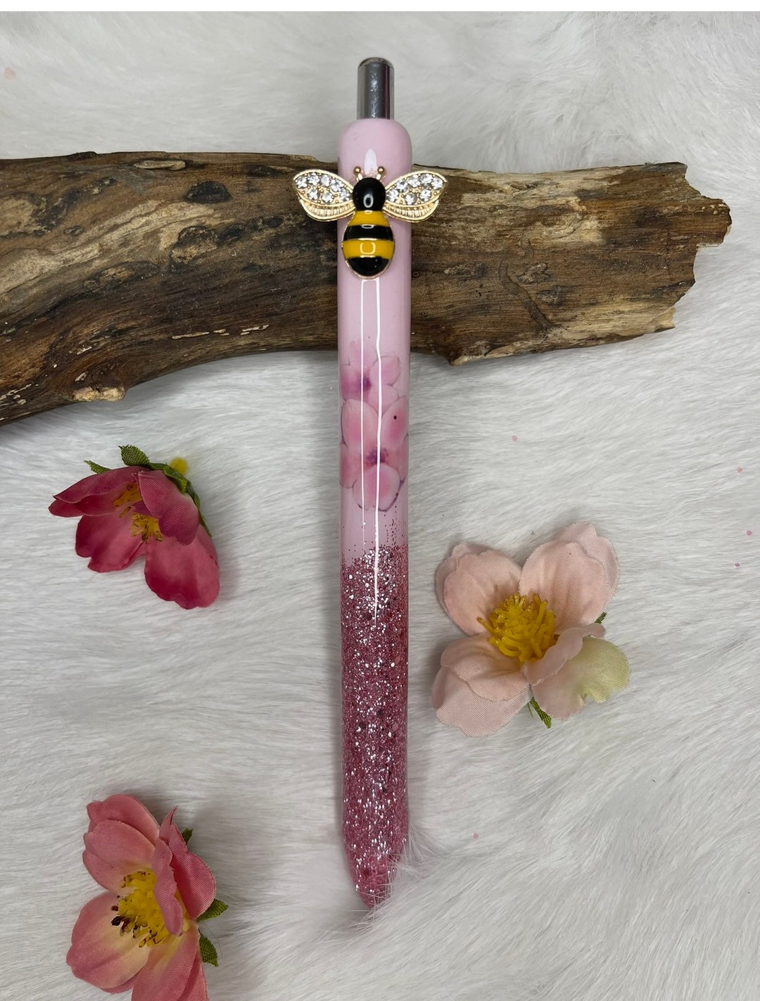 Personalized Pink Glitter Gel Pen, Bee Stylus, Refillable - Etsy