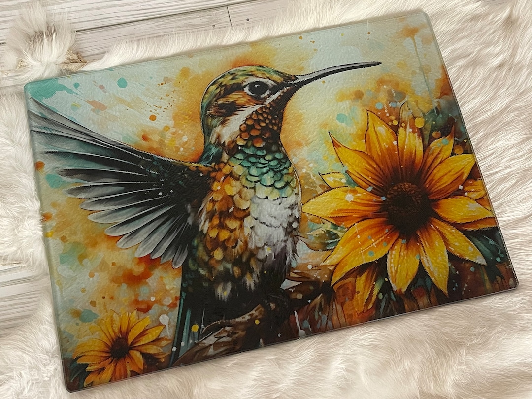 Sunflower Hummingbird Glass Cutting Board, Kitchen Charcuterie Decor - Etsy