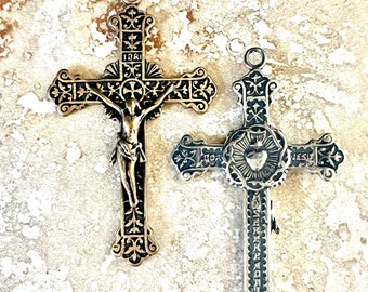 Antique Standing Crucifix - INRI Sacred Heart Catholic Altar Cross ...