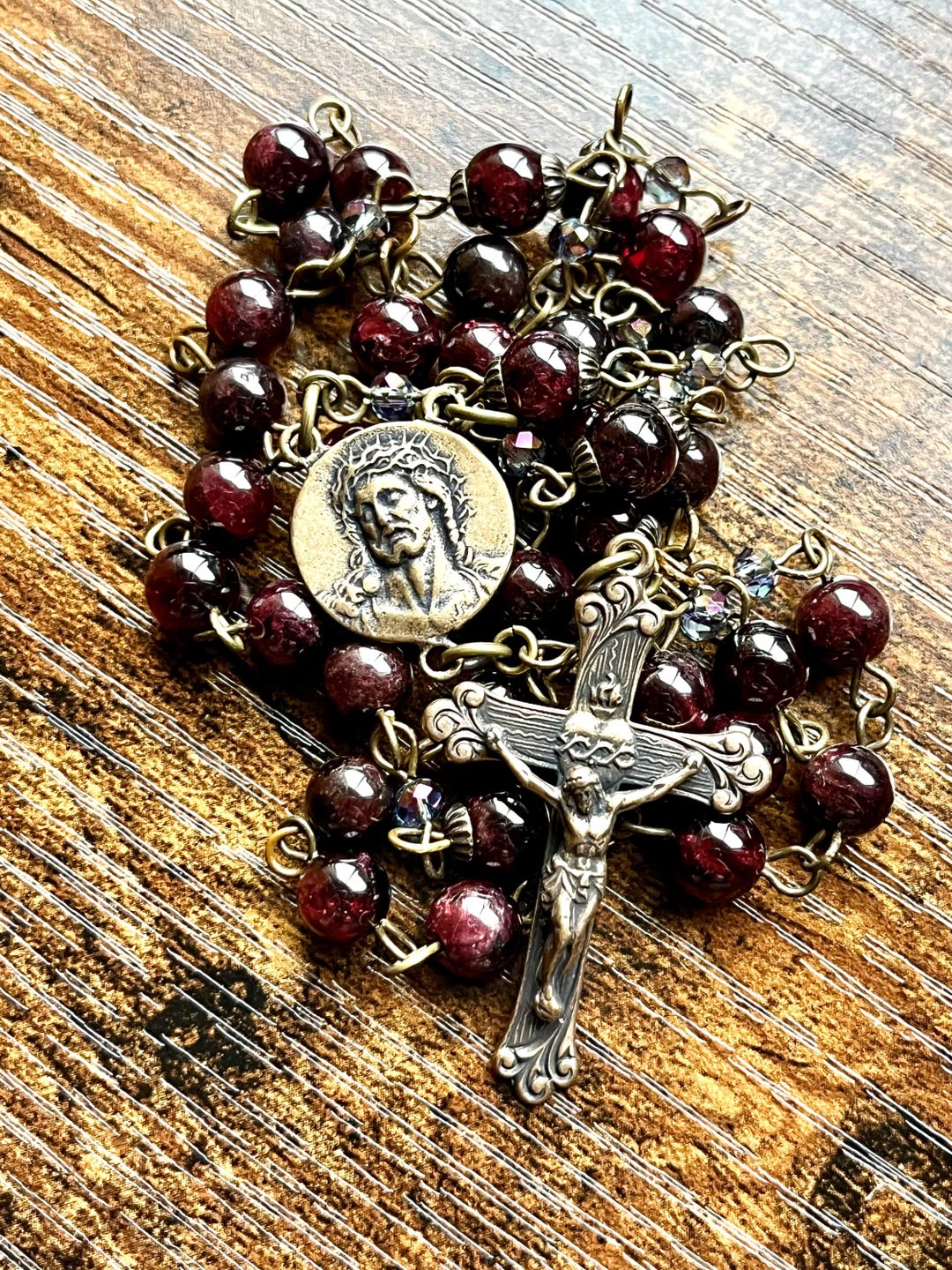 Holy Face of Jesus Chaplet Reparation Adoration Rosary Garnet Gemstones ...