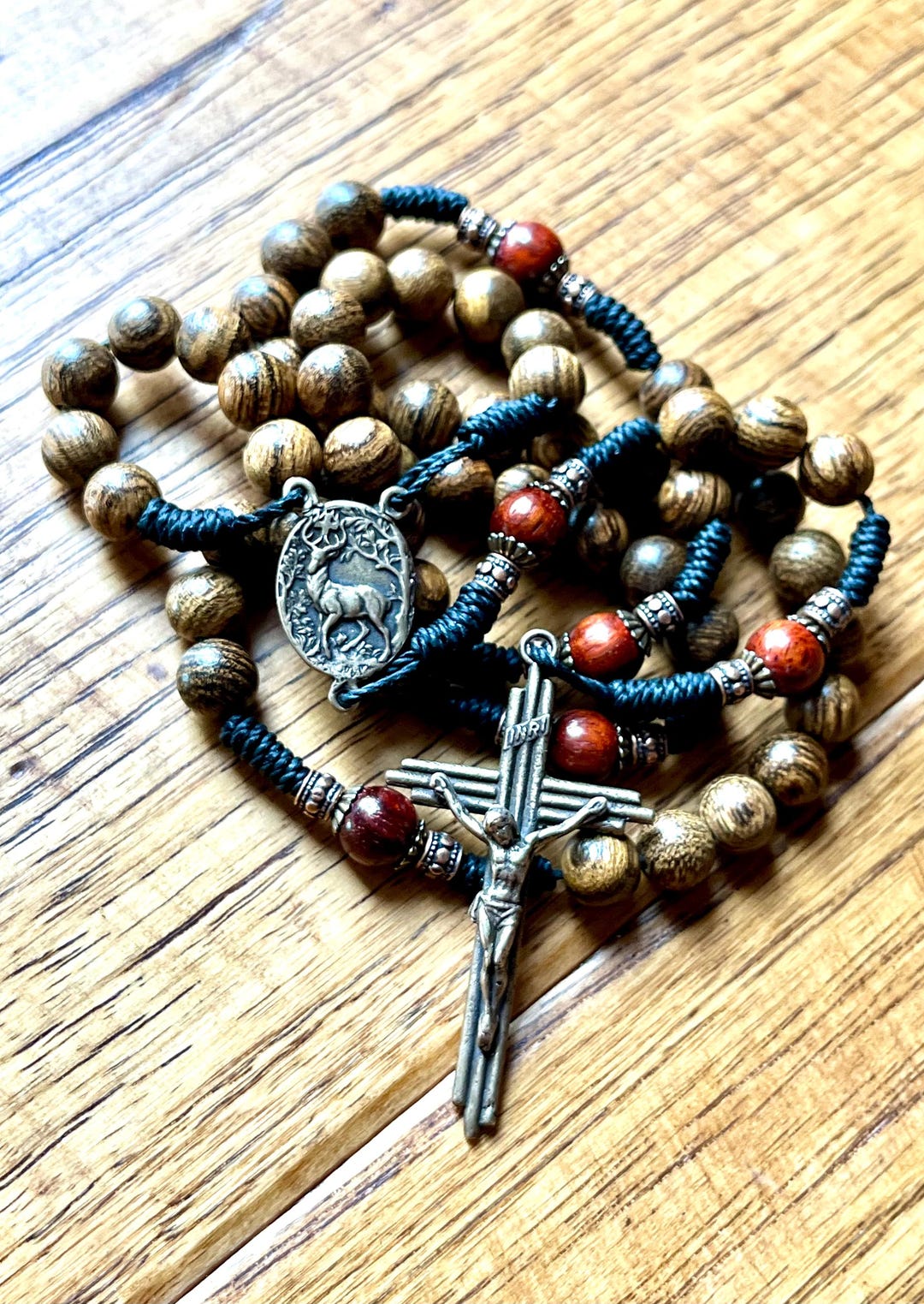 St Hubert Rosary ~ Patron of Hunters ~ St Hubert Medal ~ Black Rope ...