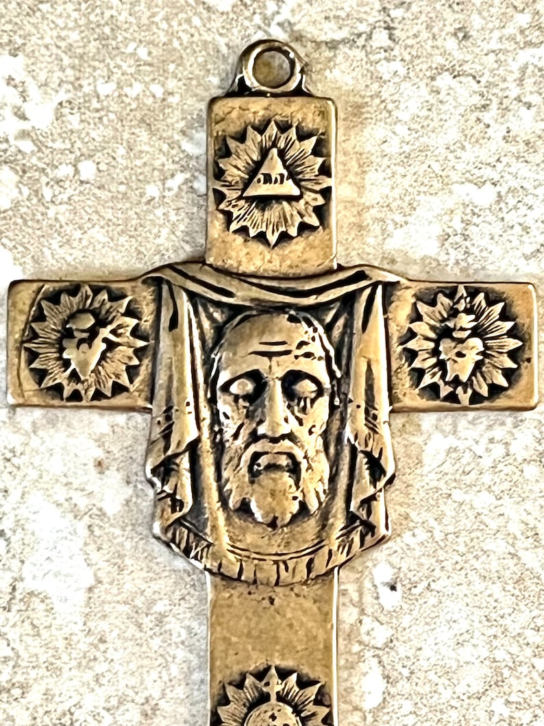 Holy Face Crucifix, Golden Bronze, Solid Bronze, Sterling Silver - Etsy