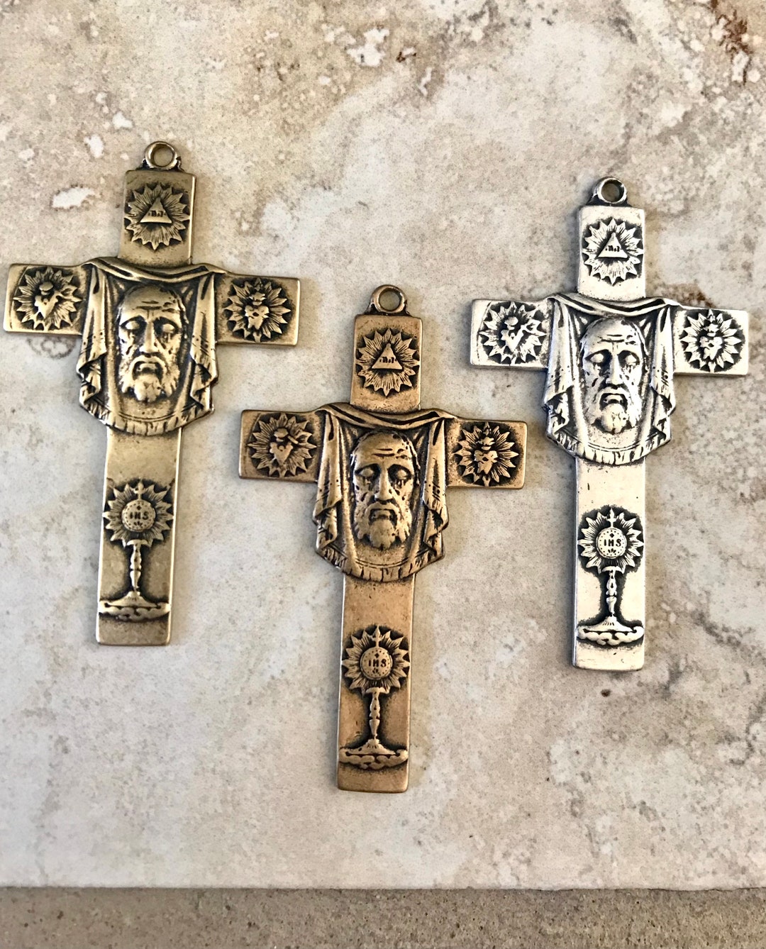 Holy Face Crucifix ~ Reparation Adoration Crucifix ~ Golden Bronze ...